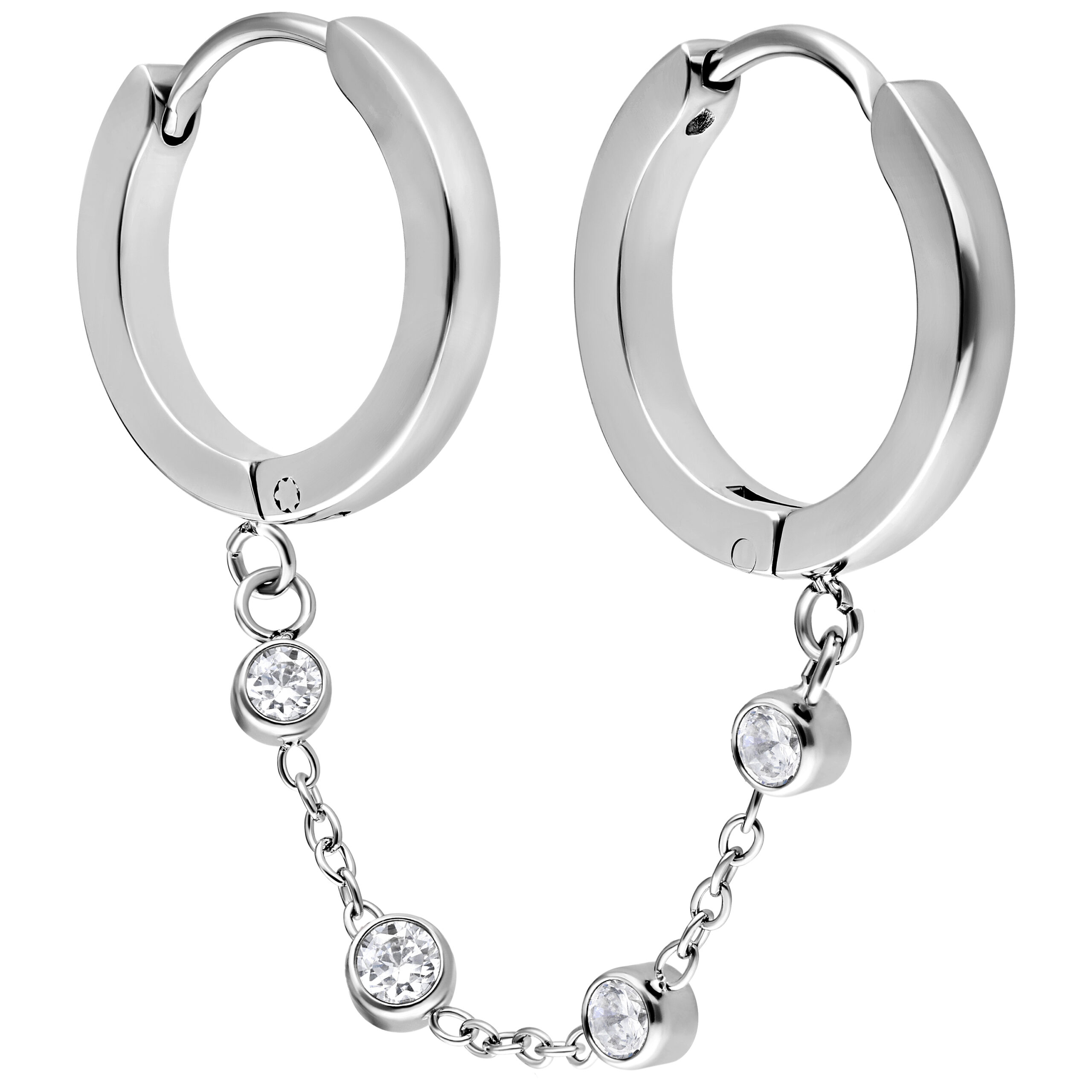 Double Huggie Connected Crystal Chain Hoops - Wildcat International